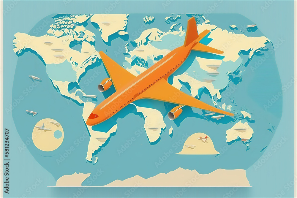 fly around the world concept, air plane above world map of countries no ...