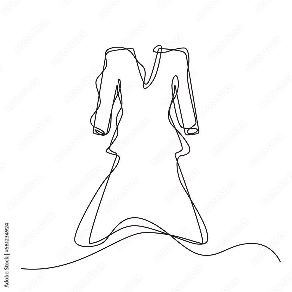 Vetor de One Line Drawing Dress, Continuous Line Woman Clothes, Single ...