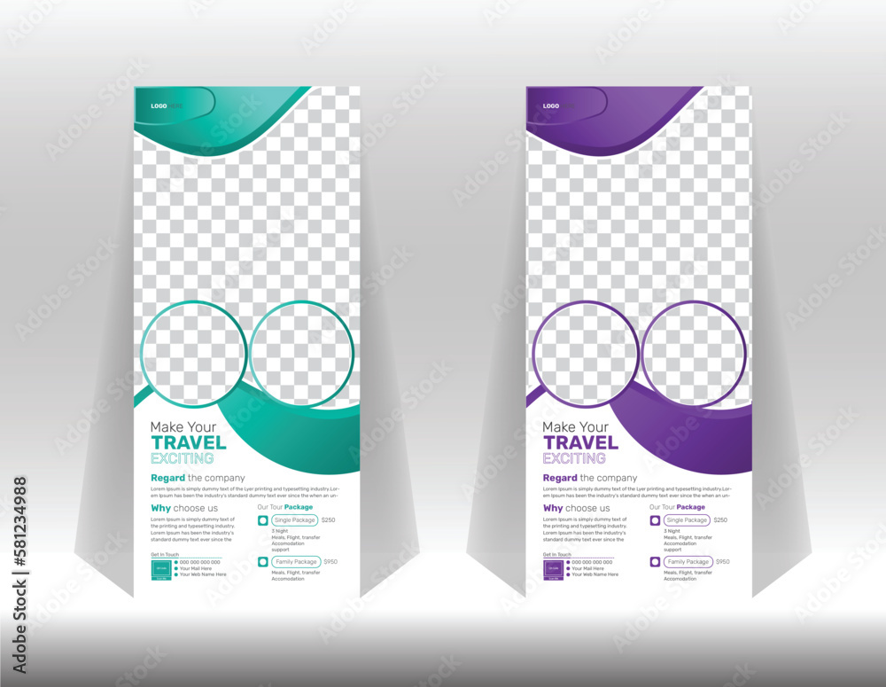 Modern travel and trip standee roll up banner design template Stock ...