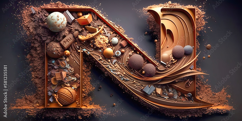 Yummy Chocolate Candy Alphabet. Render of Letter N Isolated on dark ...