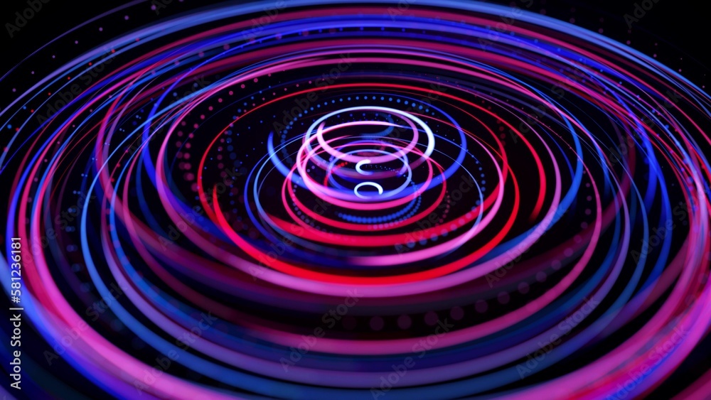 3d render. Light flow form ring structure. Light effect as abstract ...