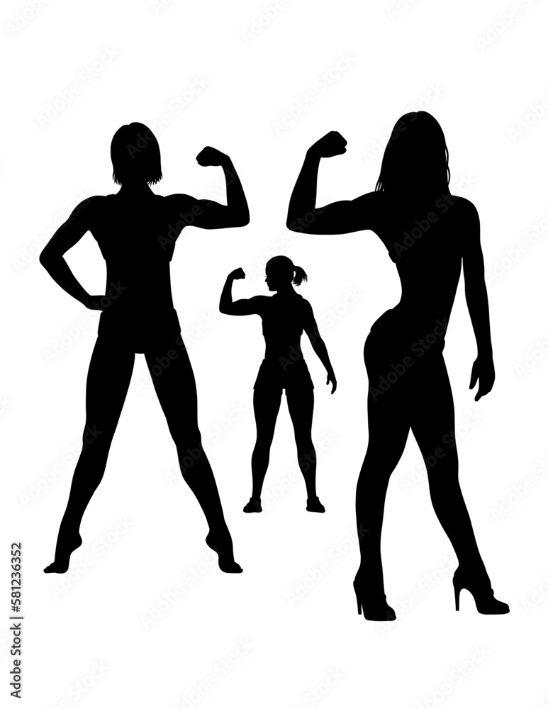 Strong girl showing her biceps silhouette, bodybuilding pose gym sport ...