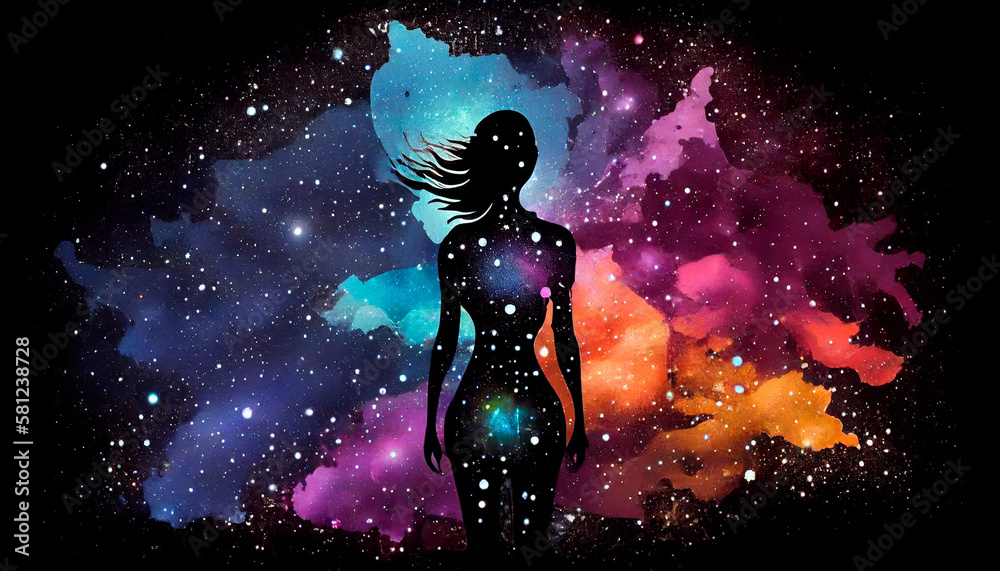 universe meta human goddess spirit silhouette on galaxy space ...