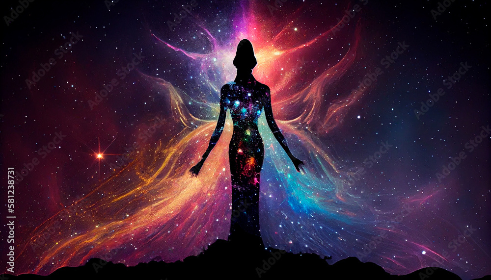 universe meta human goddess spirit silhouette on galaxy space ...