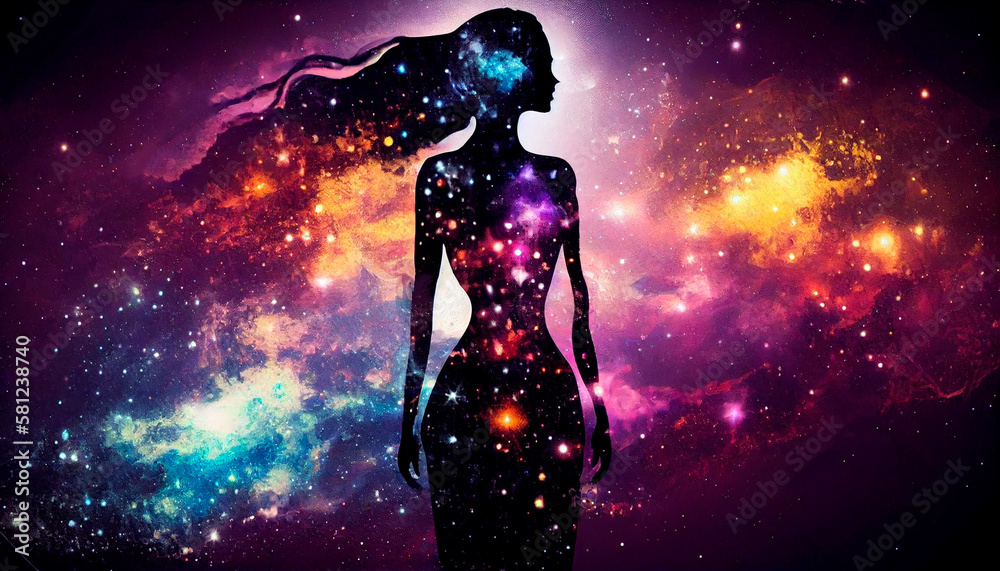 universe meta human goddess spirit silhouette on galaxy space ...