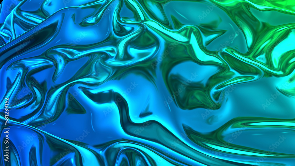 3D render beautiful folds of light shiny silk, like foil or metallic ...