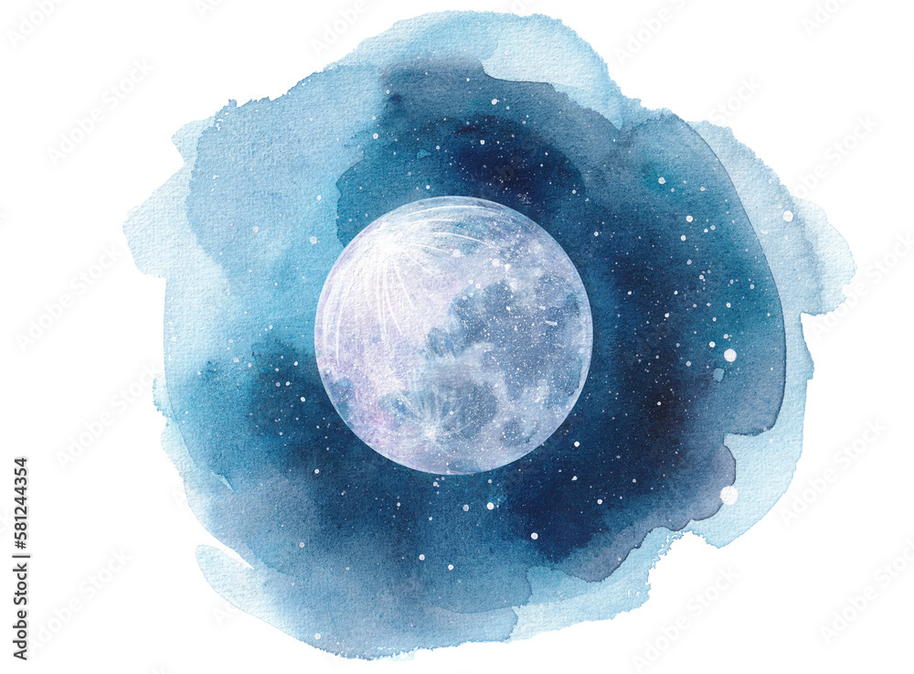 Abstract watercolor night sky with full moon illustration Stock ...