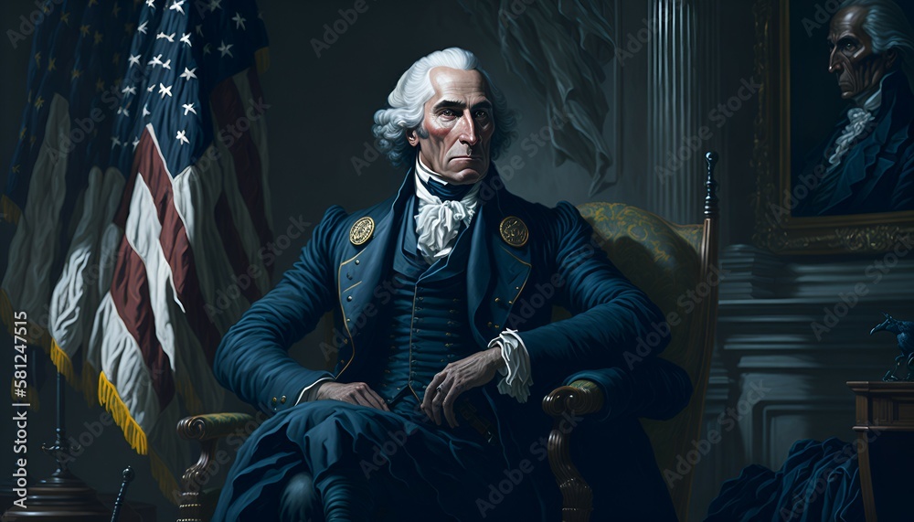Realistic painting of George Washington with a serious and dramatic ...