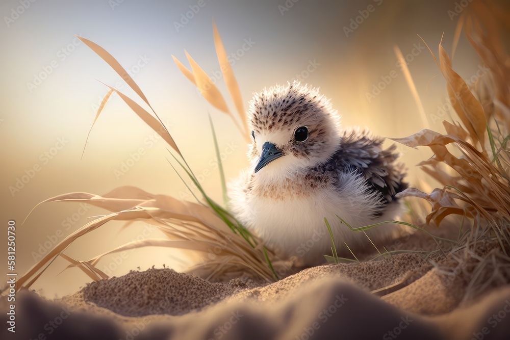 Digital Illustration of an Adorable Baby Sand Piper in a Beach Setting ...