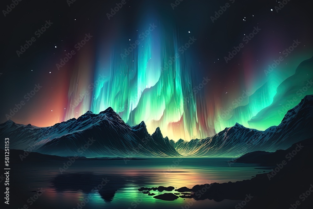 ภาพประกอบสต็อก Northern Lights (Aurora Borealis) or Polar Lights (2D ...