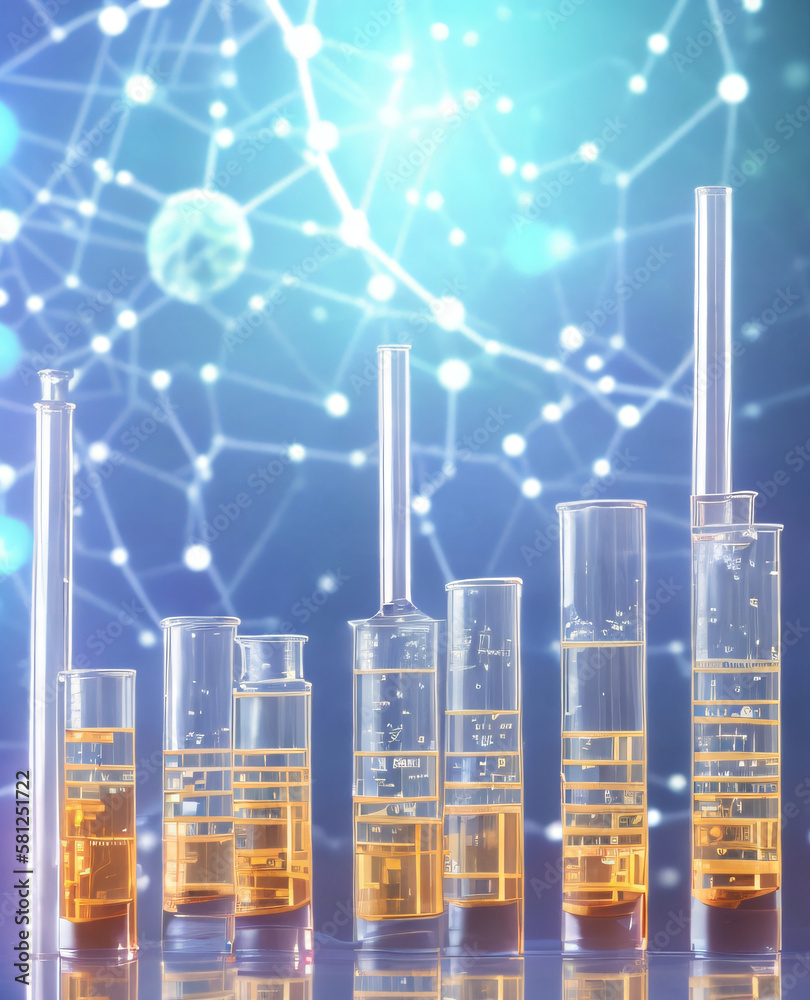 Various liquids in scientific tubes in a laboratory environment ...
