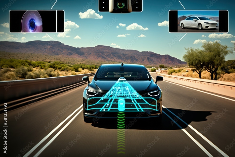 The concept of a modern electric car with autopilot. AI generated ...