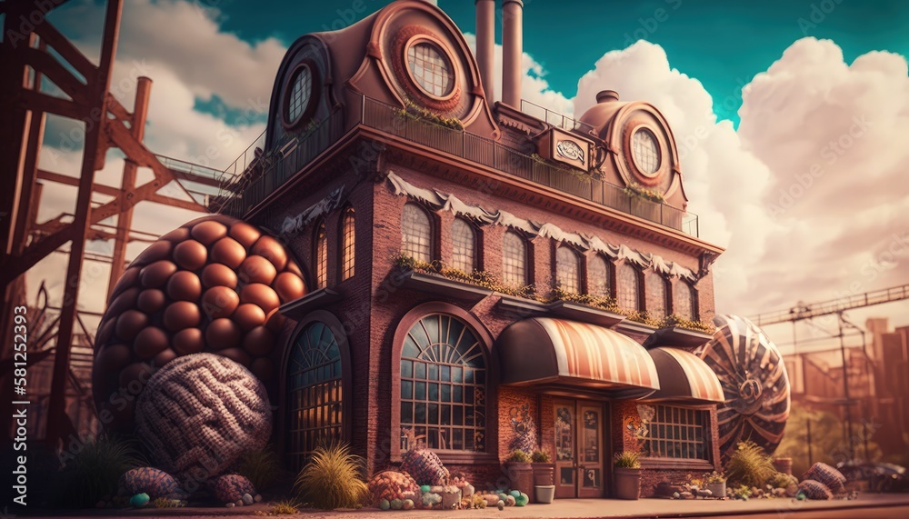 Chocolate factory facade in fantasy world, background with chocolate ...