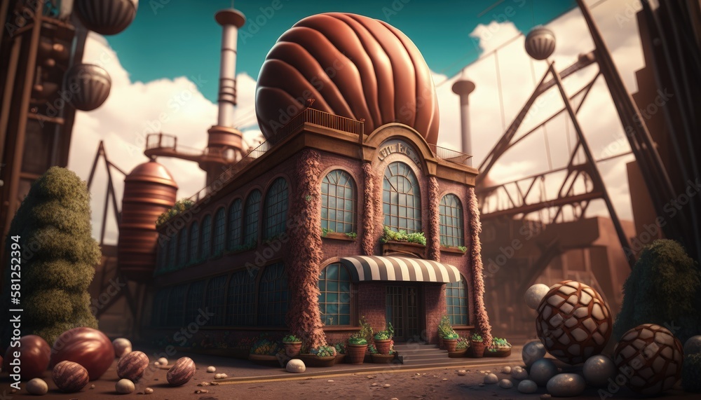 Chocolate factory facade in fantasy world, background with chocolate ...