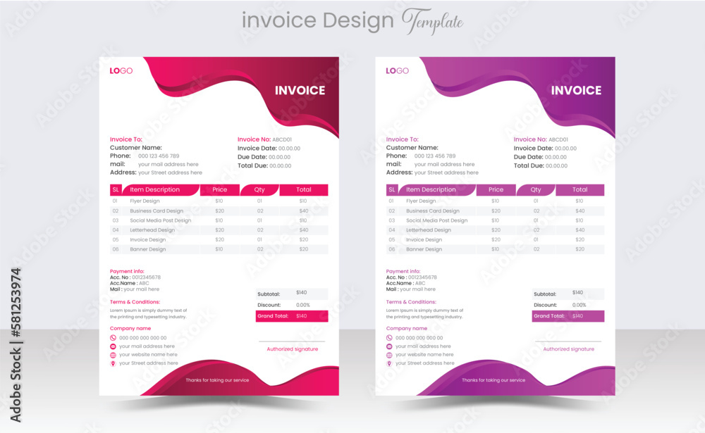 Corporate Business Invoice design template vector illustration bill ...
