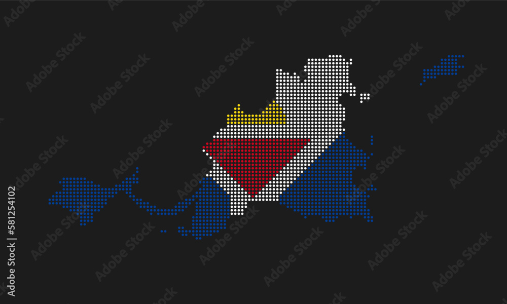 Saint Martin dotted map flag with grunge texture in mosaic dot style. Abstract pixel vector ...