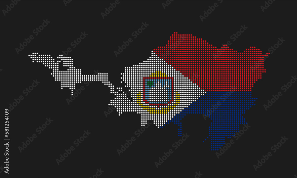 Sint Maarten dotted map flag with grunge texture in mosaic dot style. Abstract pixel vector ...