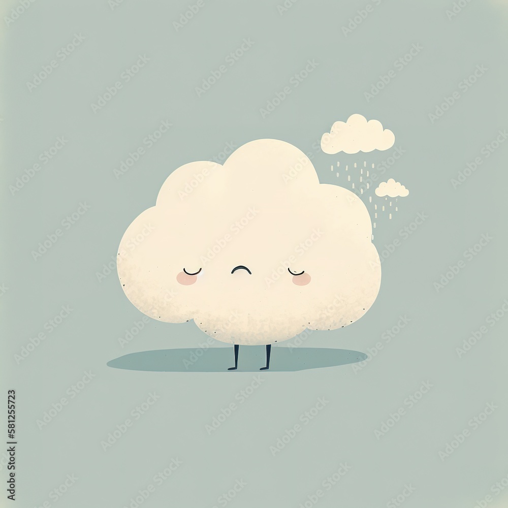 Sad cloud minimalist illustration. Sadness and mental health concept ...