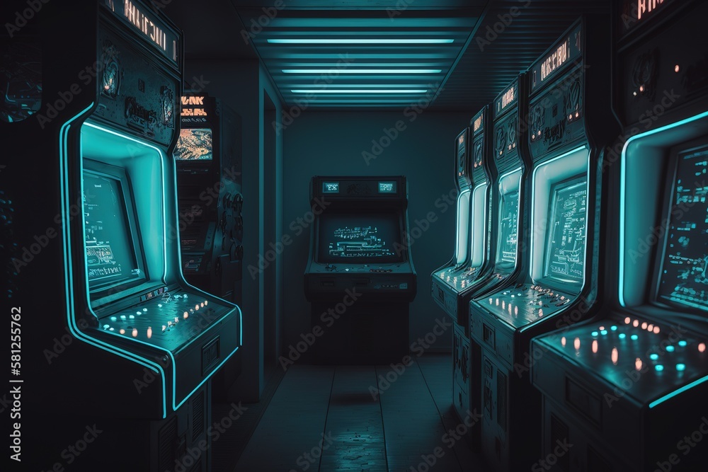 Vintage arcade video game empty room. Dark mood. Generative AI ...