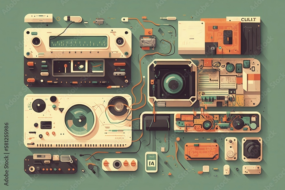 Flat style electronic product disassembly diagram AI generation Stock ...