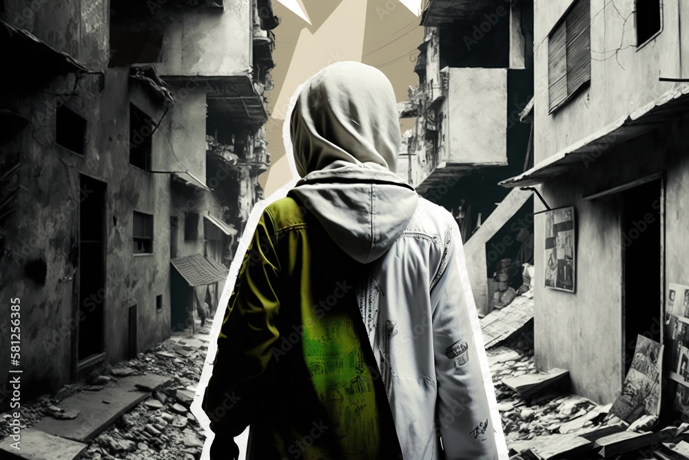 Poverty collage with man and ruined houses created with Generative AI ...