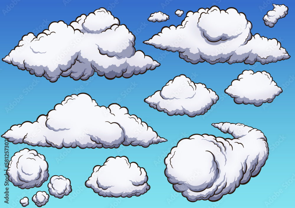 Cartoon Clouds With Background. Vector clip art illustration with ...
