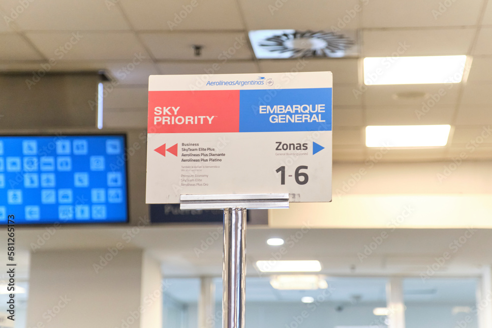 Signage at the boarding gates of the Jorge Newbery International ...