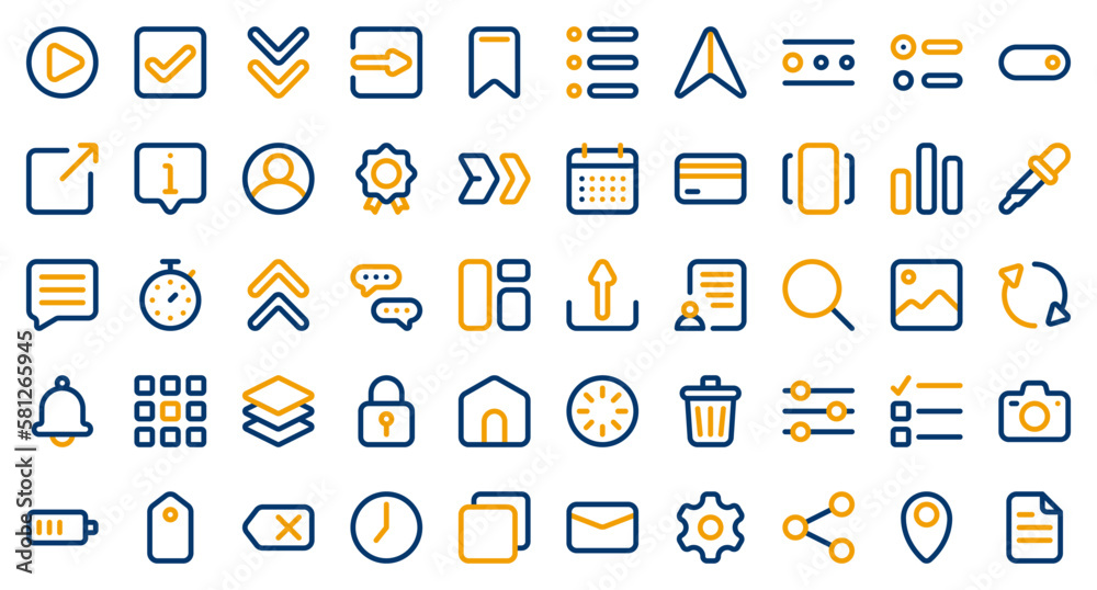 Basic user interface essential set. Colored outline icon set. User ...