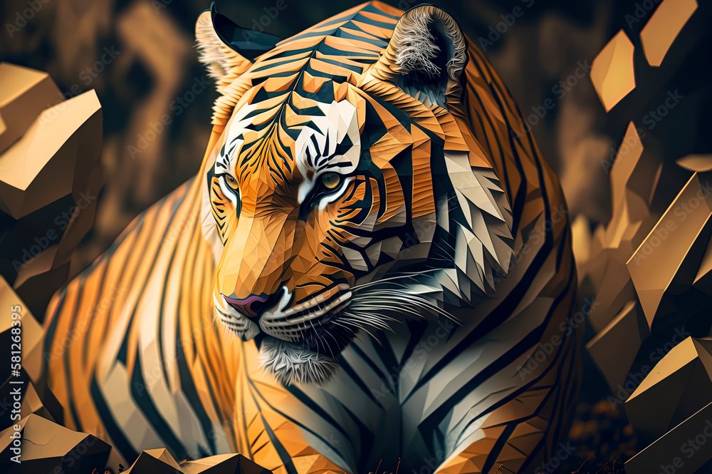 Tiger cubism illustration. AI-Generated Stock Illustration | Adobe Stock