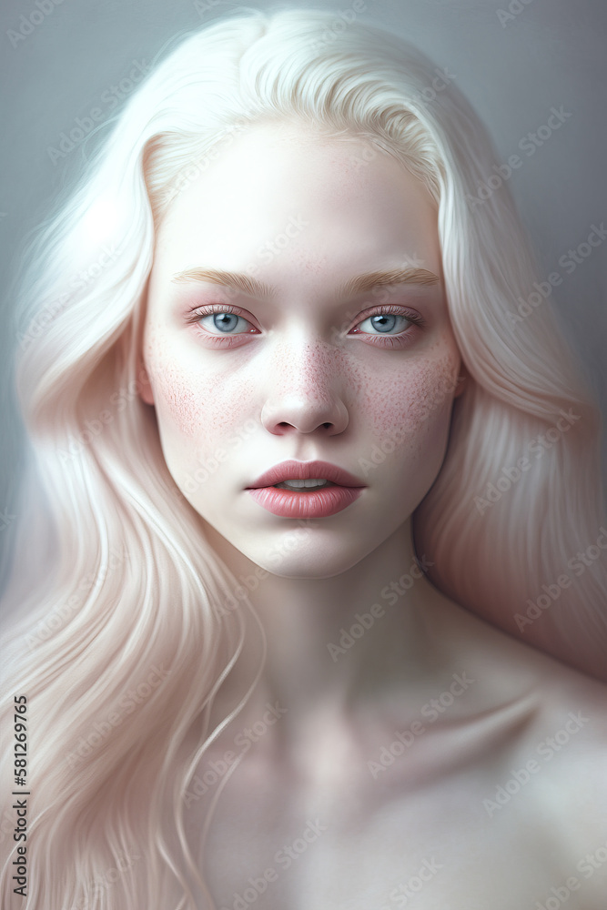 Purity. Portrait of beautiful albino woman . Beauty, fashion, skincare ...