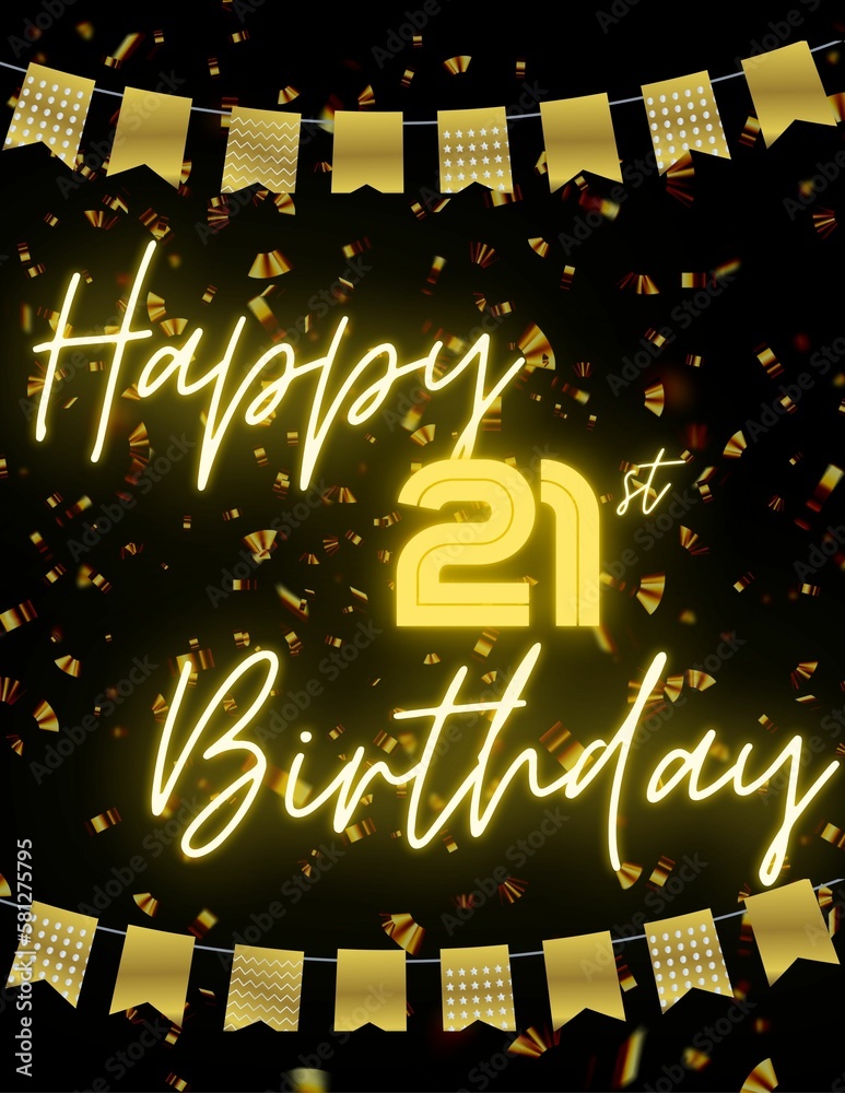 HAPPY 21st BIRTHDAY Gold Black Classy Premium Fancy card invitation for ...