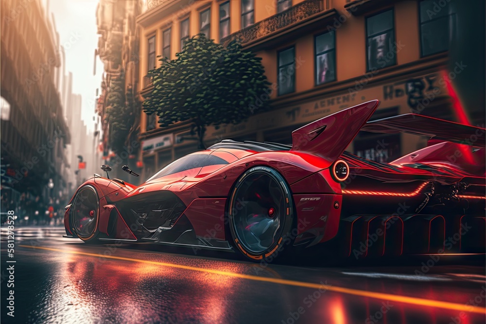 driver of red concept ghost takes off in hypercar races through the ...