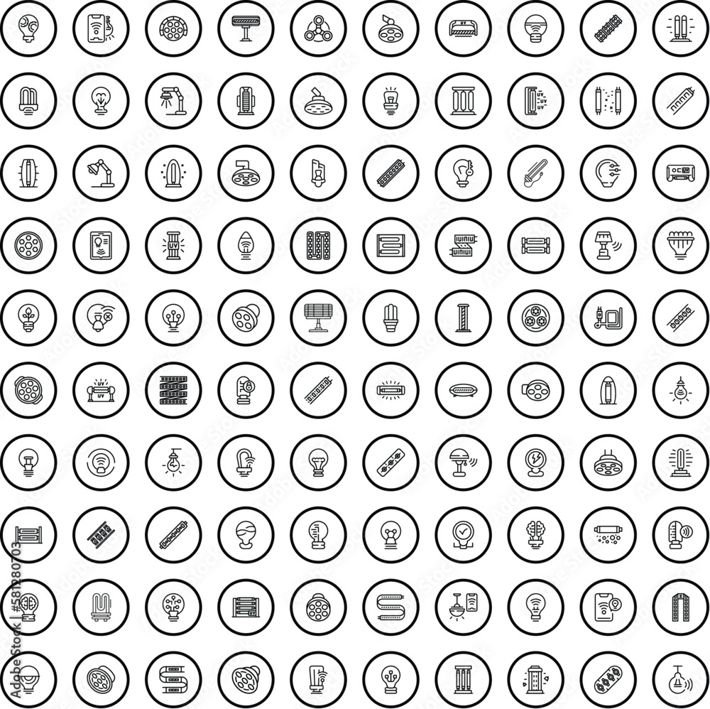 100 lamp icons set. Outline illustration of 100 lamp icons vector set ...