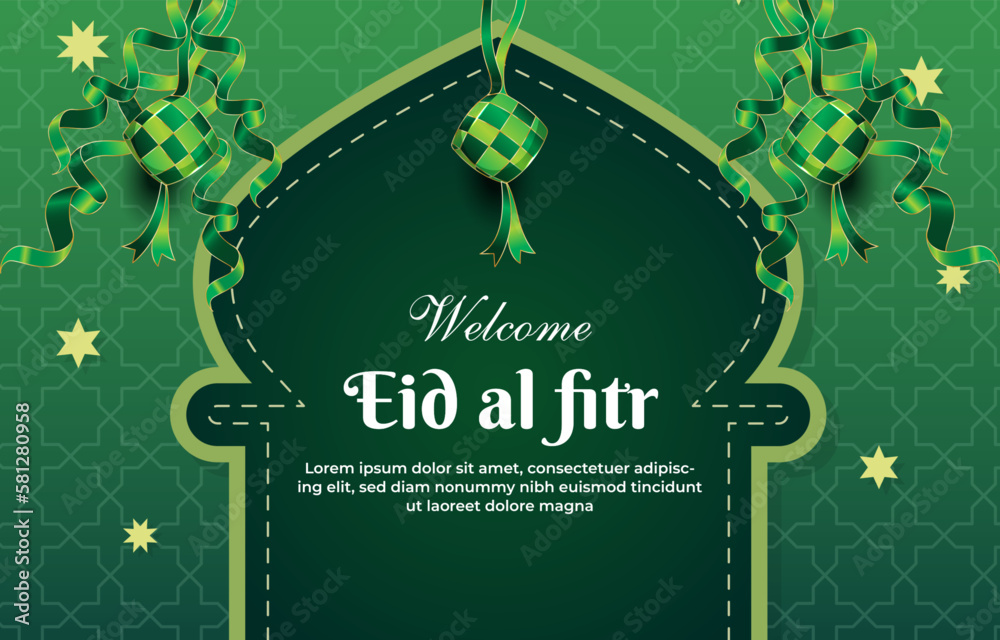 welcome eid al fitr illustration banner with beautiful shiny islamic ...