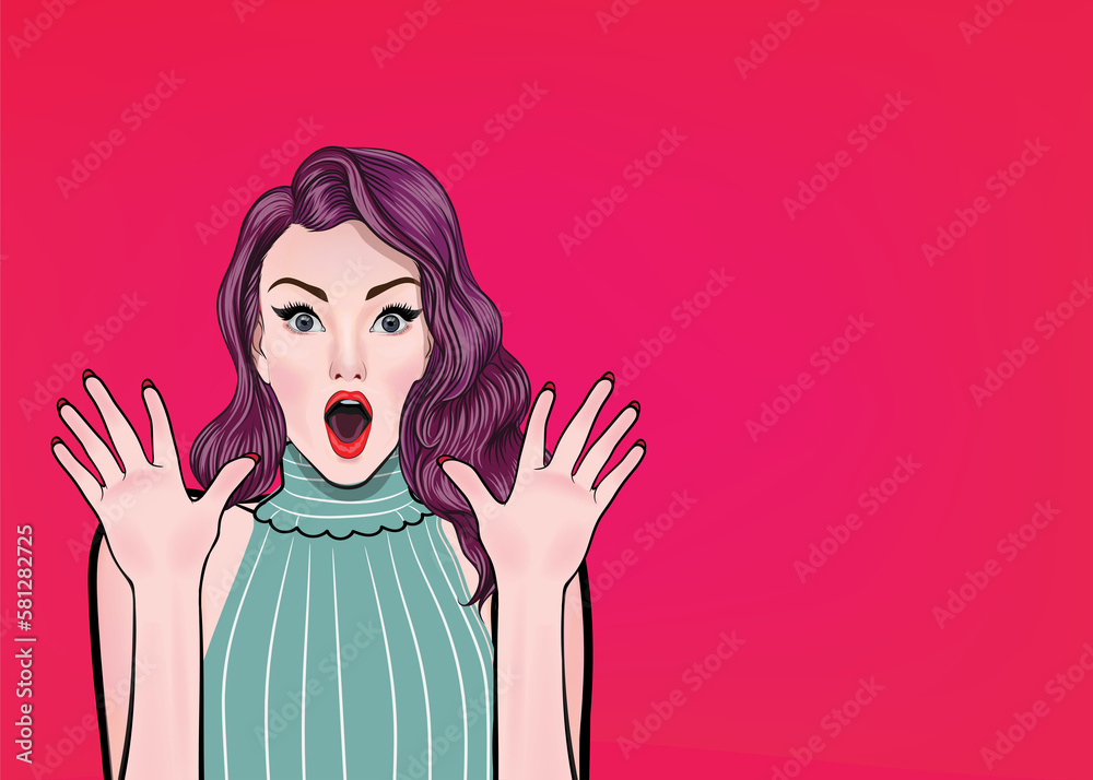 Sexy girl gaping mouth, advertising poster or party invitation with ...