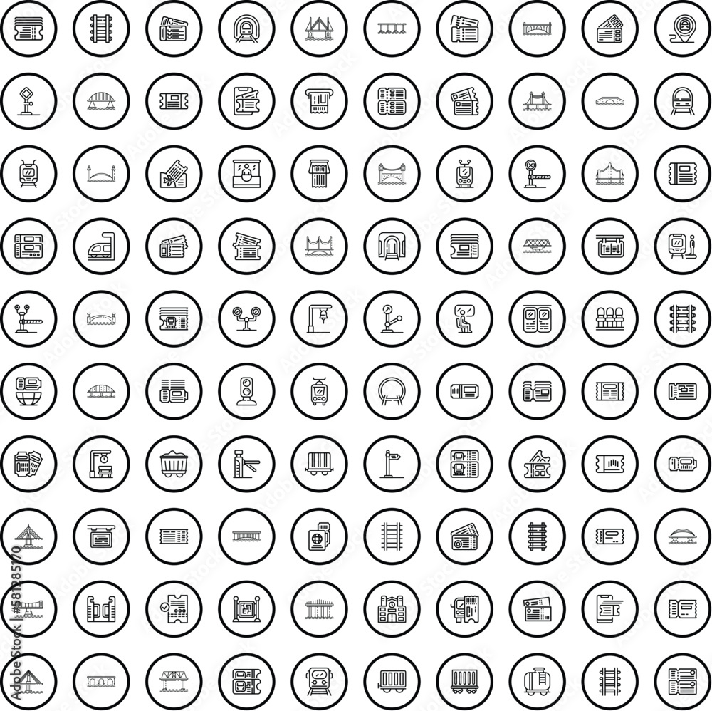 100 railway icons set. Outline illustration of 100 railway icons vector ... 100 railway icons set. Outline illustration of 100 railway icons vector ...