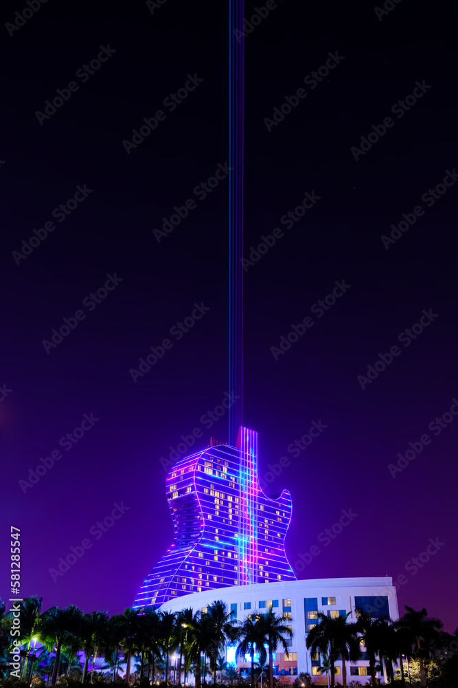 Guitar shaped architecture of the Hard Rock Hotel Building (Oasis Tower ...