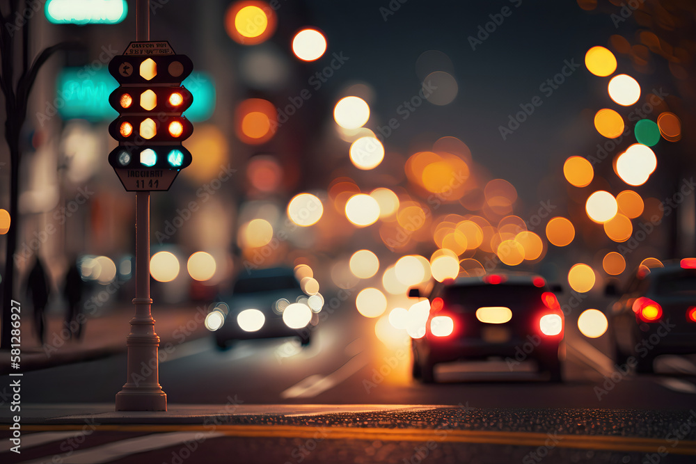 A captivating wide shot of a busy street intersection, with beautiful ...