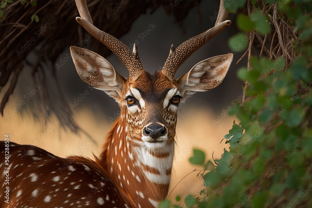 Photograph taken up close of a Chital in India's Mudumalai National ...