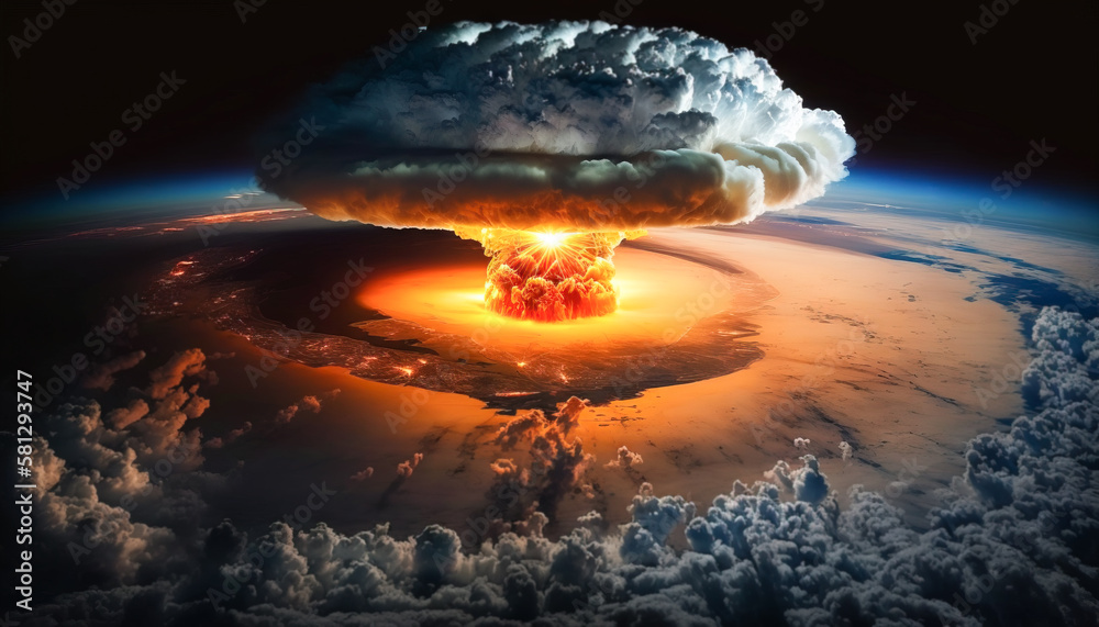 Massive nuclear explosion on earth seen from space. Image created with generative ai, not a real ...