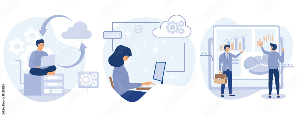 Information management concept. Backup server, cloud based engine ...