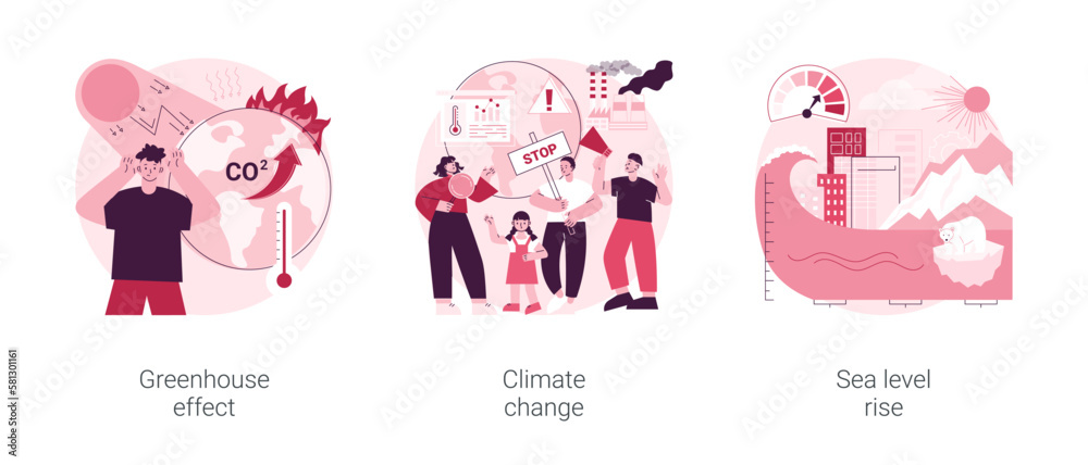 Global warming abstract concept vector illustration set. Greenhouse ...