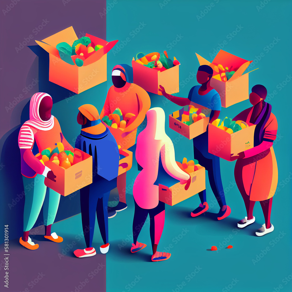 Group of people helping others, flat illustration, social issue, social ...