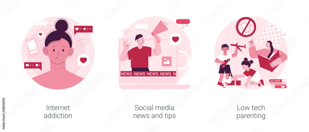 Living online abstract concept vector illustration set. Internet ...