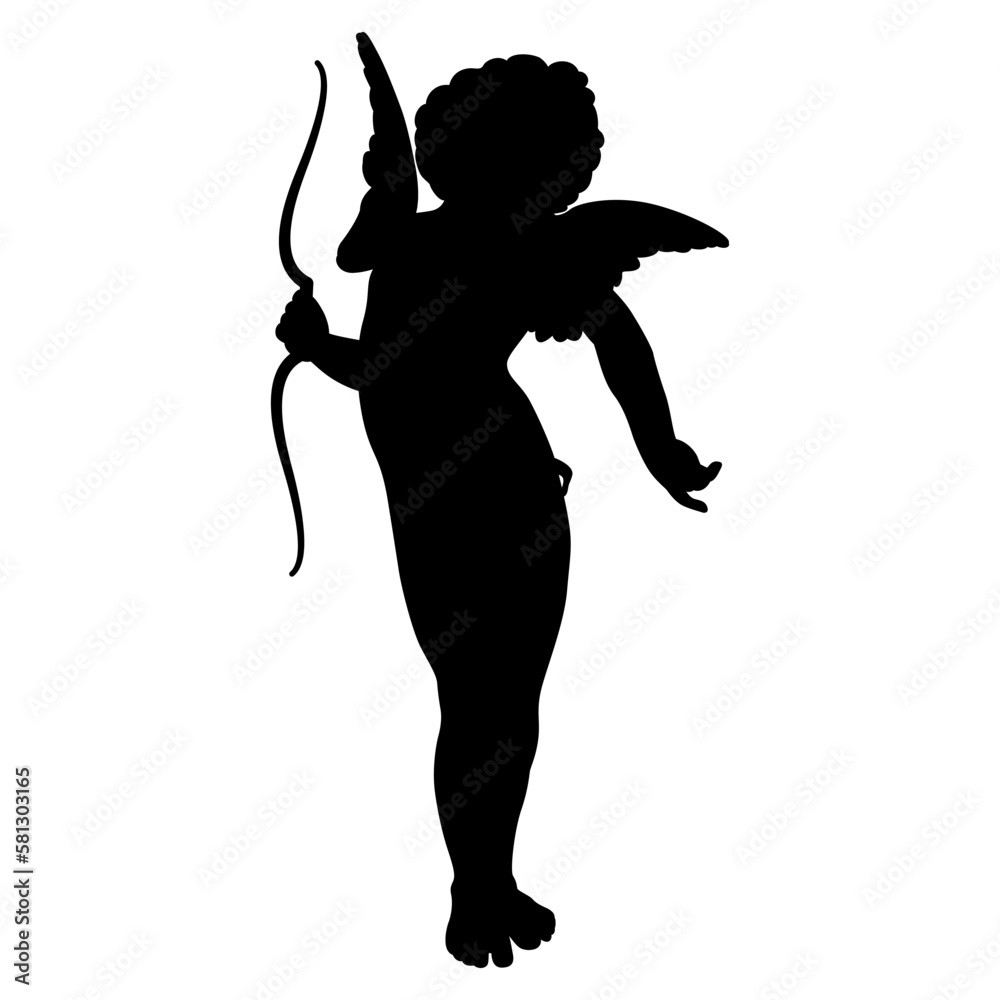 Standing Cupid or Amur holding a bow. Ancient Greek god of love Eros as ...