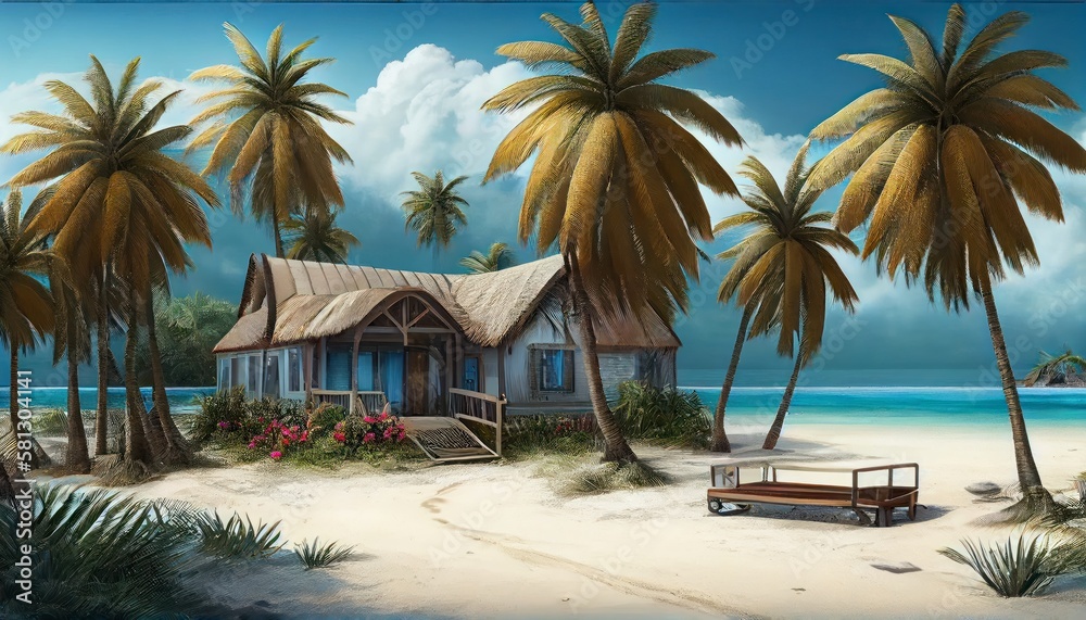 house sitting top sandy beach key art arnold castaway empty buildings ...