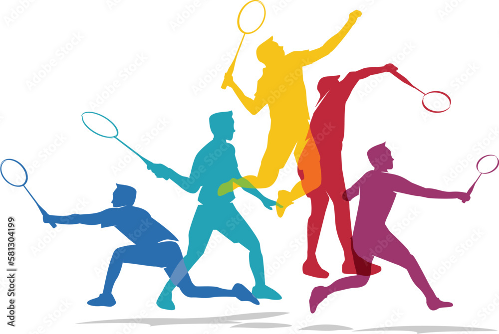 Colorful vector editable badminton player poses for any graphic ...