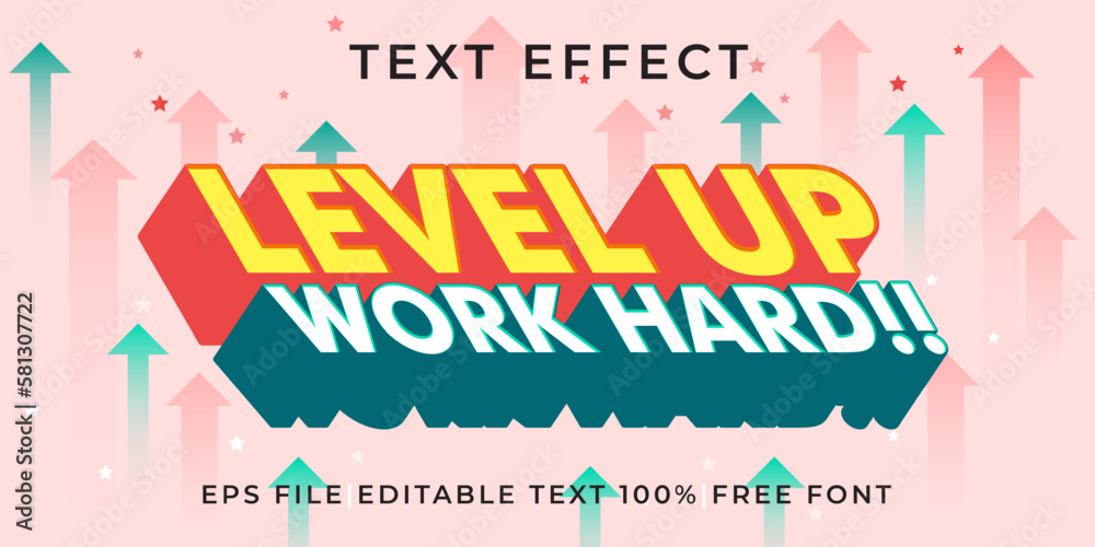 Level up work hard text effect logo mockup vector template mockup Stock ...