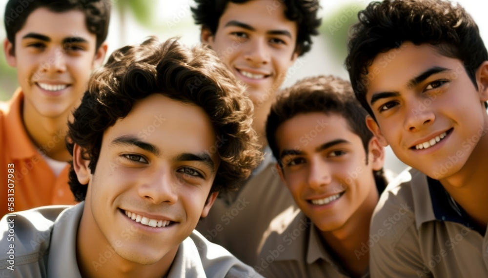 Group of Diverse and Empowered Hispanic Youth Male High School Students ...