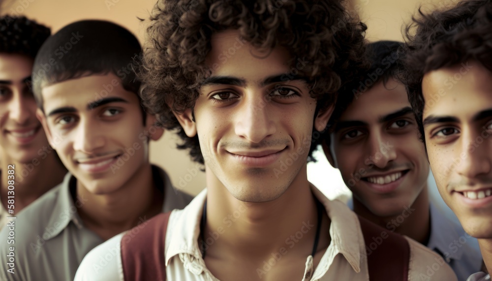 Group of Diverse and Empowered Middle Eastern Youth Male High School ...